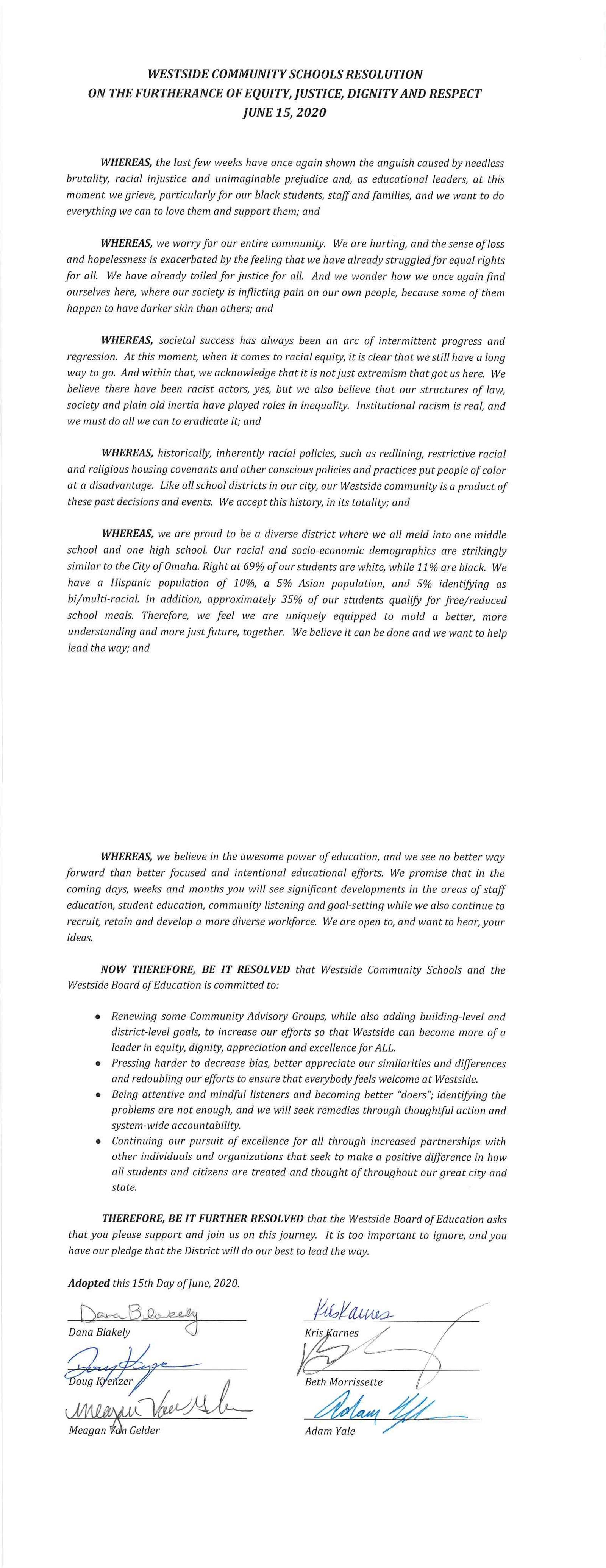 BOE Resolution on Equity / BOE Resolution